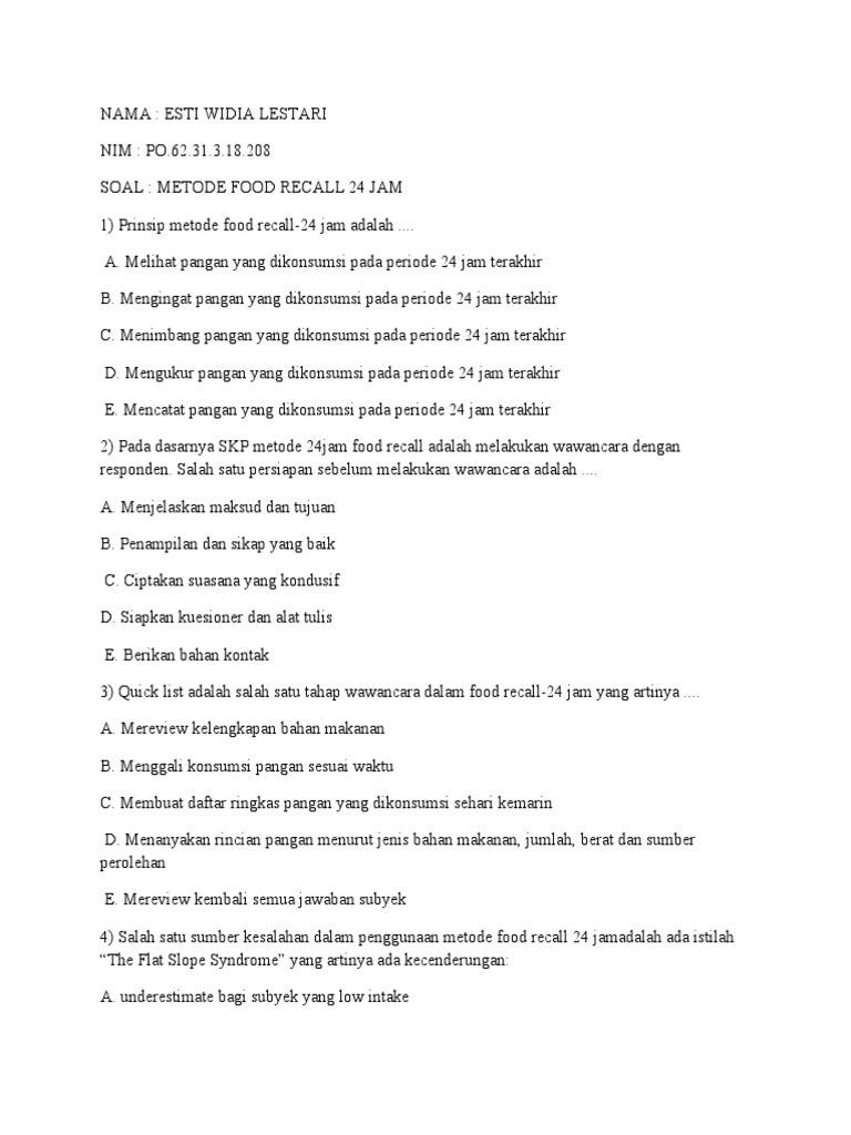 Soal SKP Metode Food Recalll 24 Jam | PDF