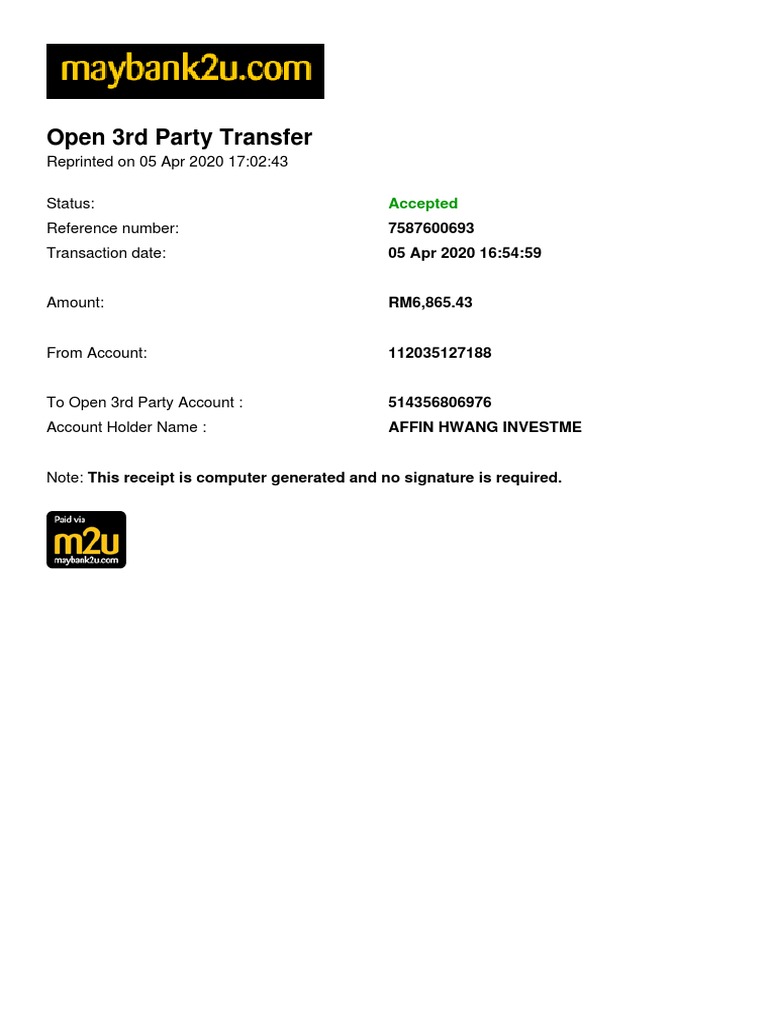 Open 3rd Party Transfer: Accepted | PDF