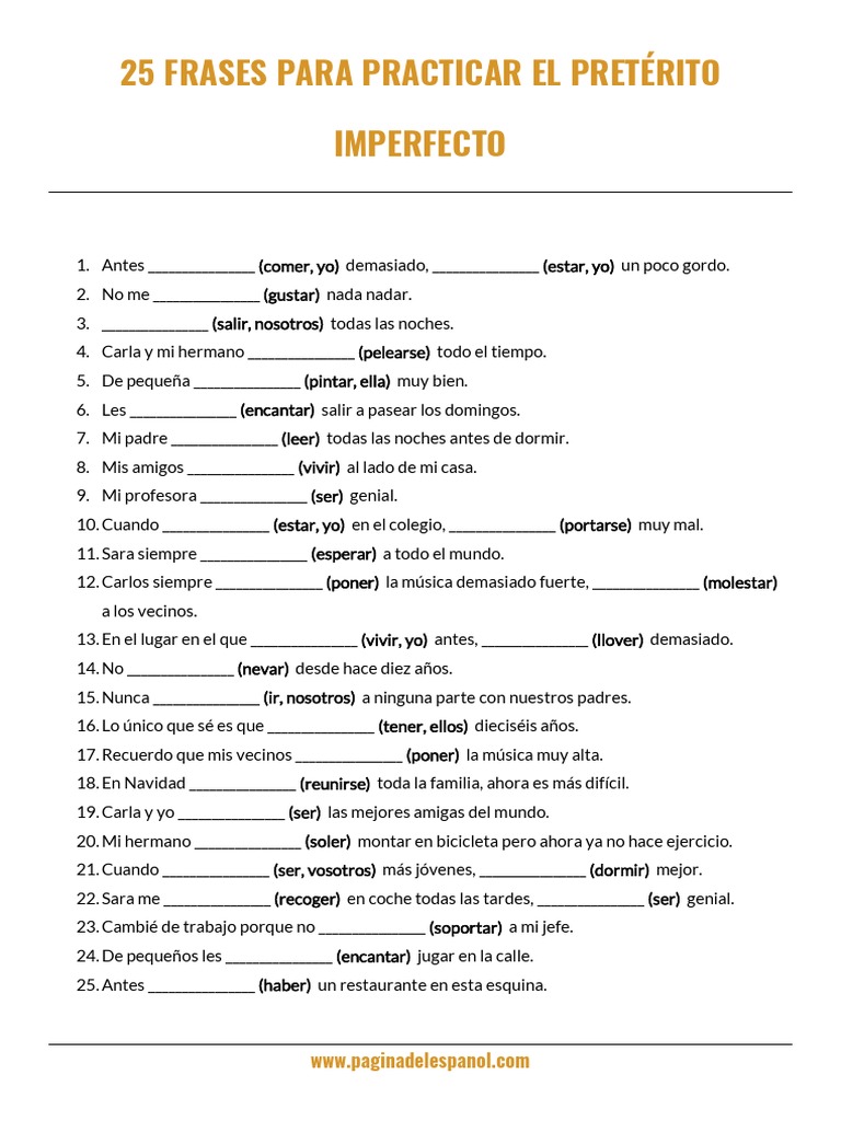Ejercicios de Frases en Pretérito Imperfecto | PDF | Artes del Lenguaje ...