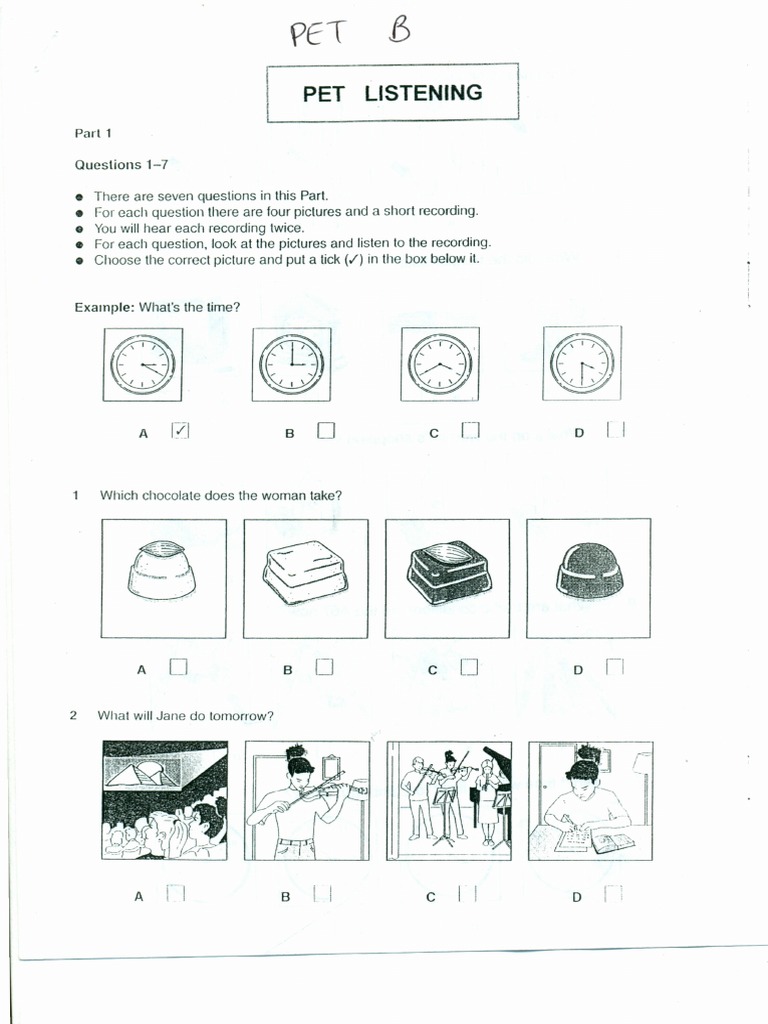 PET Listening Practice Test Guide | PDF