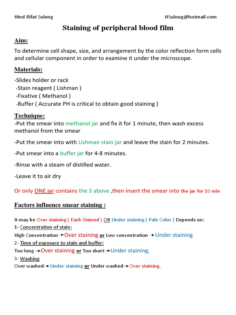 Peripheral Blood Film Staining Guide | PDF