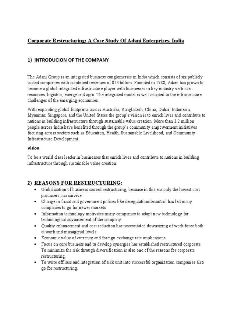 Adani Enterprises: Corporate Restructuring Case Study | PDF | Takeover ...