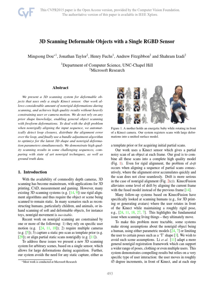 3d Scanning Deformable Objects With A Single Rgbd Sensor Pdf 3 D