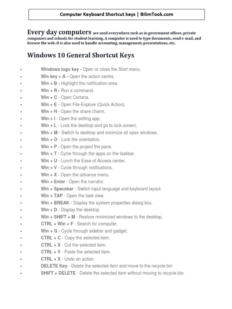 New Computer Keyboard Shortcut Keys | PDF