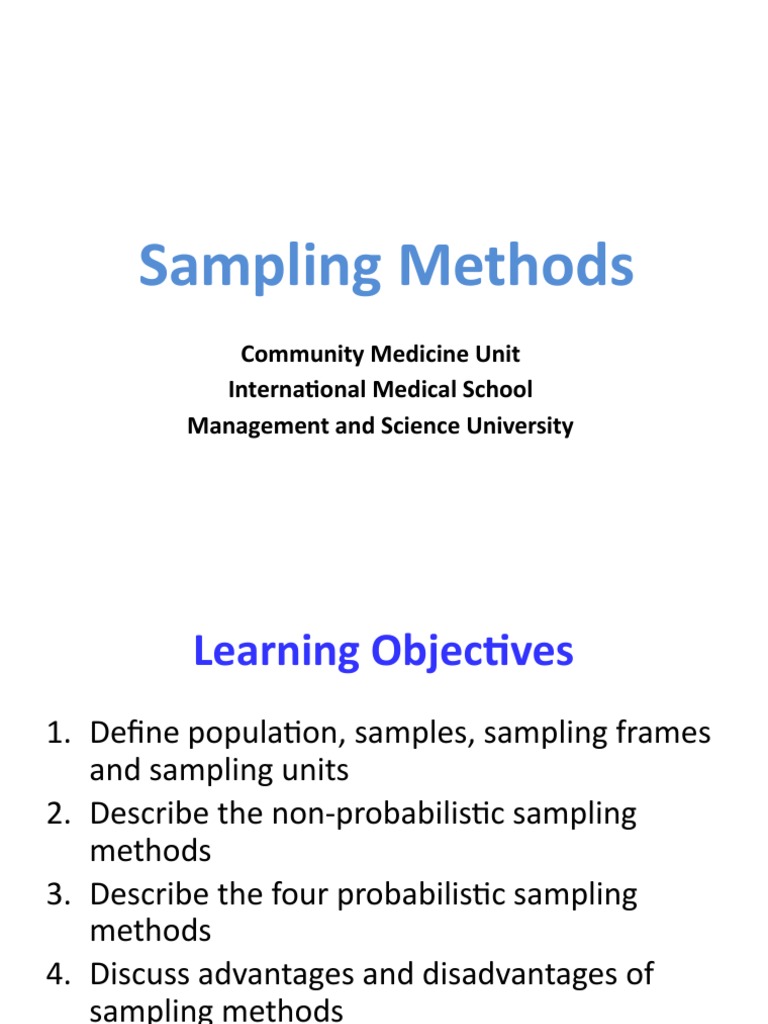 Sampling Methods: Community Medicine Unit International Medical School ...