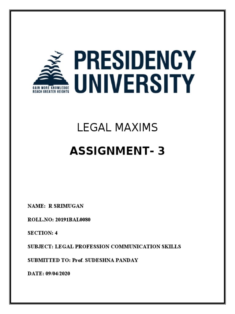 Legal Maxims: Assignment-3 | PDF | Mens Rea | Law Of Agency