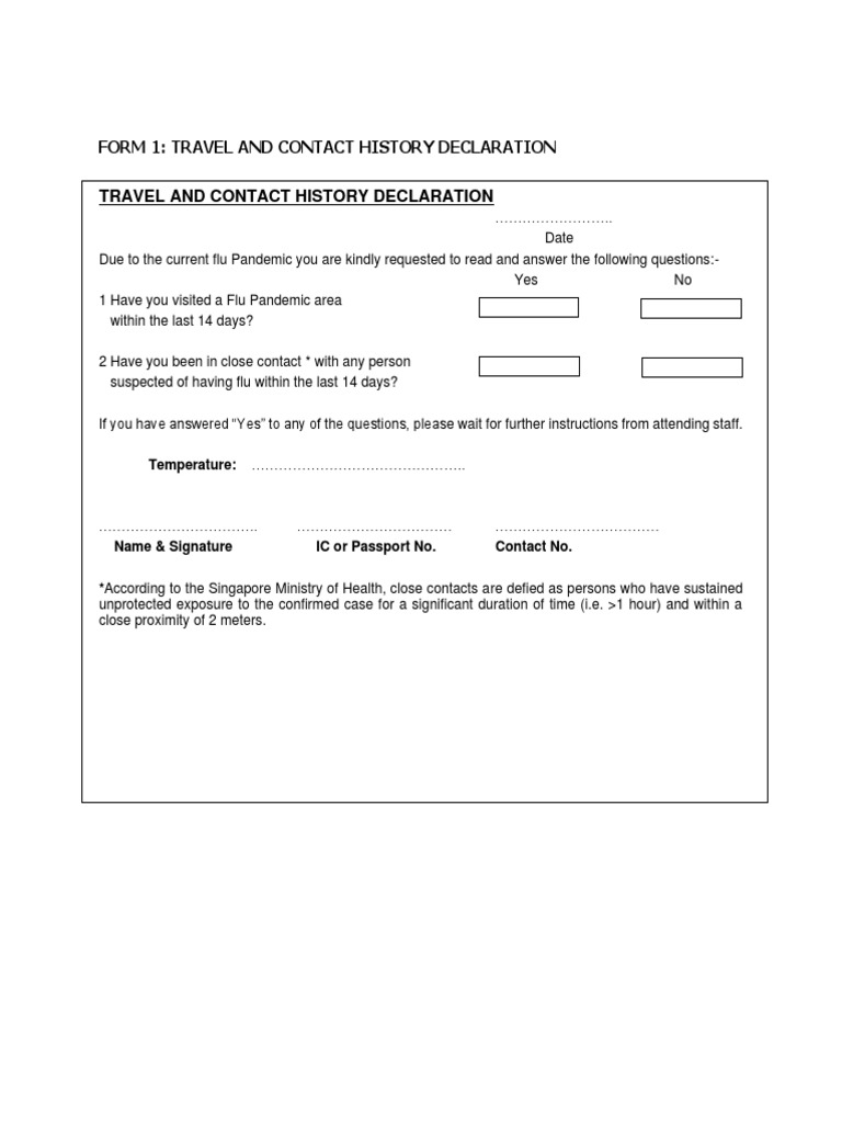 Travel and Contact History Form | PDF