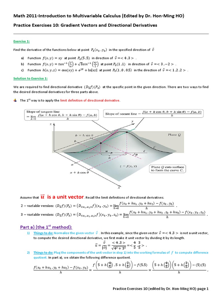 Math 2011-Introduction To Multivariable Calculus (Edited by Dr. Hon ...