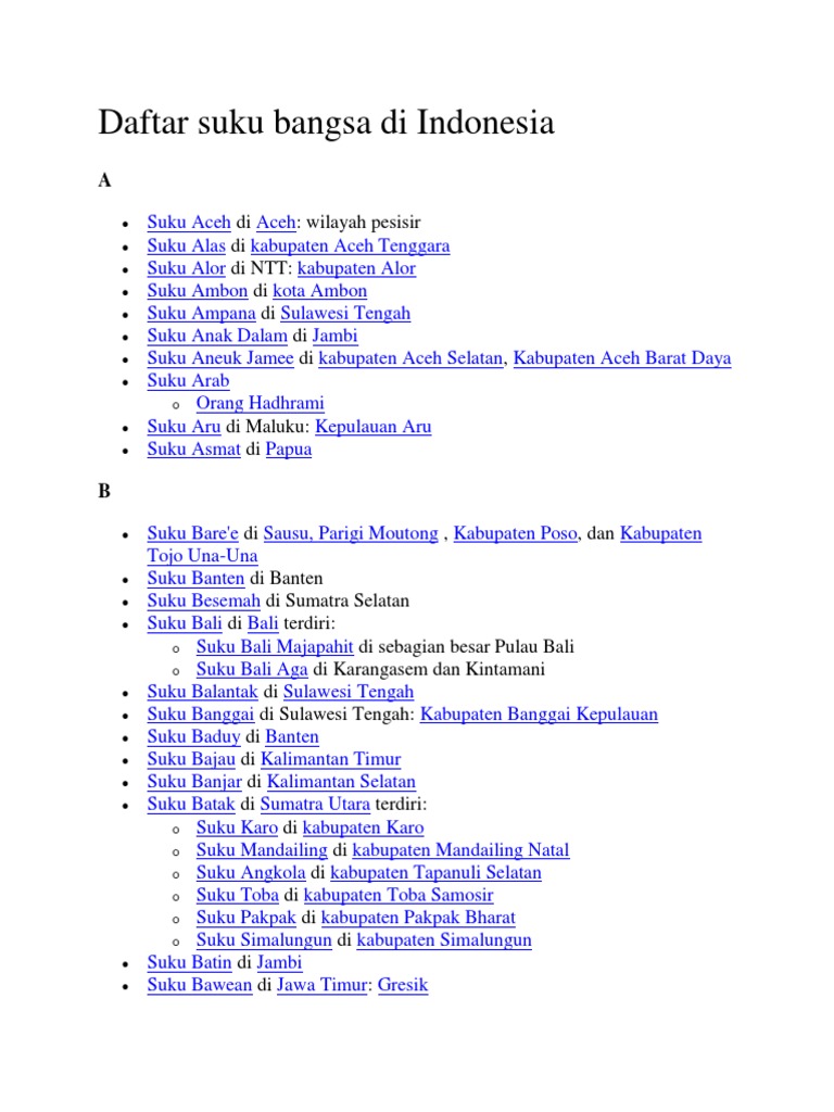 Daftar Suku Bangsa Di Indonesia | PDF