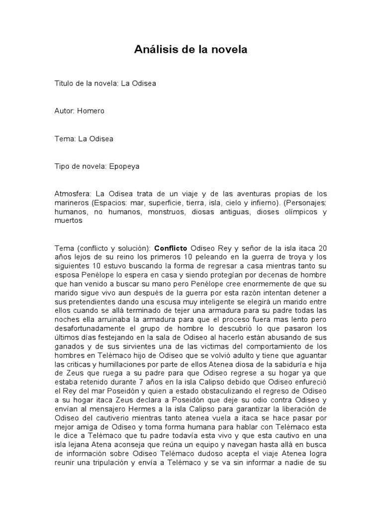 Análisis de La Novela | PDF | Odiseo | Odisea