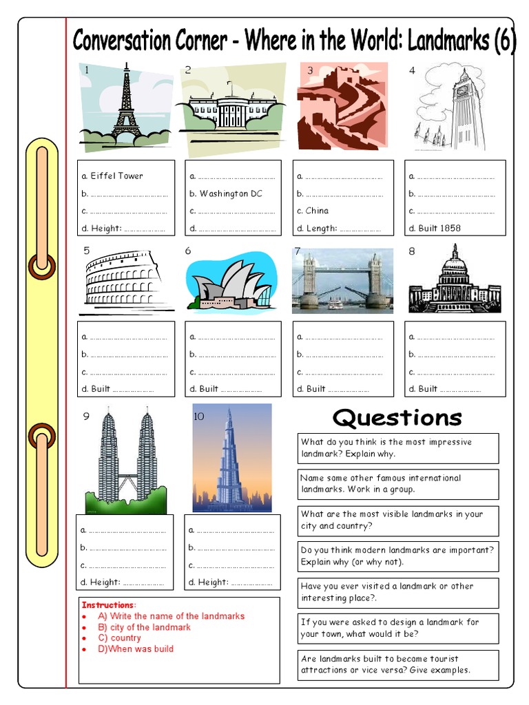 Instructions:: A) Write The Name of The Landmarks B) City of The ...