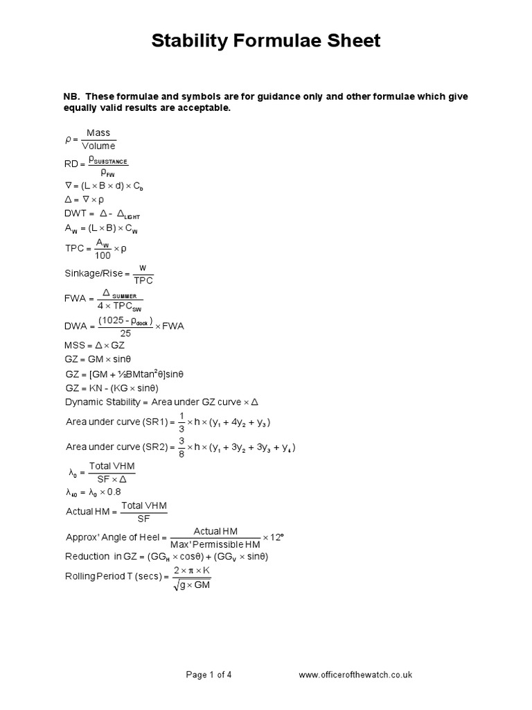 Formula Sheet Stability PDF | Download Free PDF | Vehicle Design | Shipping