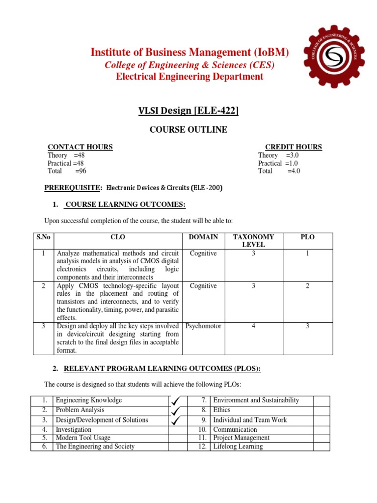 VLSI - COURSE - OUTLINE - Fall2019 | PDF | Electronic Circuits | Cmos