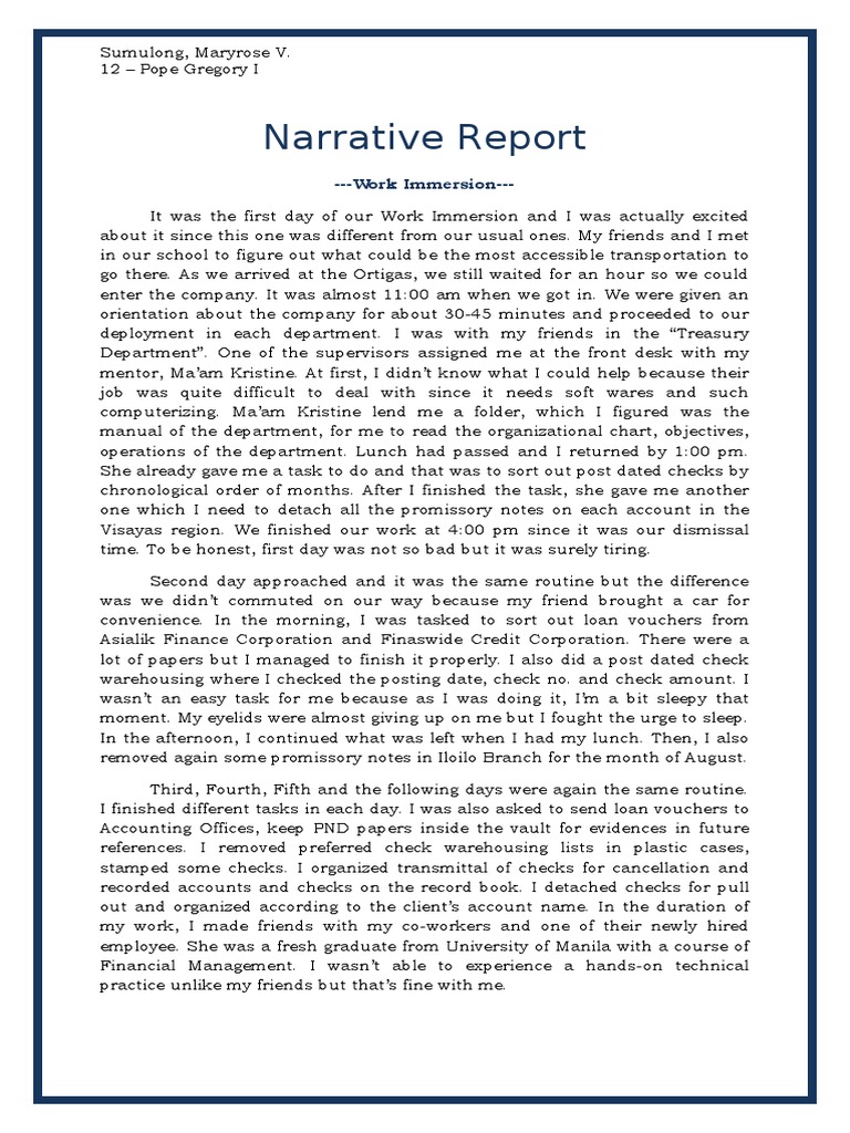 Narrative Report: - Work Immersion | PDF | Business