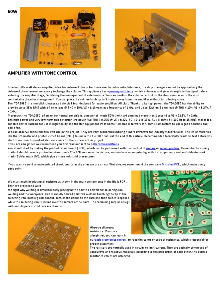60w Amplifier With Tone Control | PDF | Capacitor | Amplifier