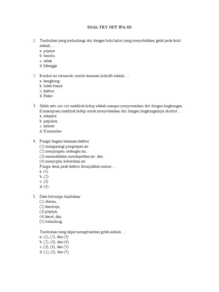Soal Try Out Ipa SD | PDF