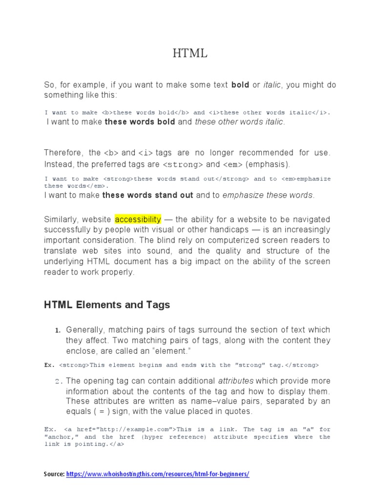 HTML Elements and Tags: Accessibility | PDF | Html Element | Html