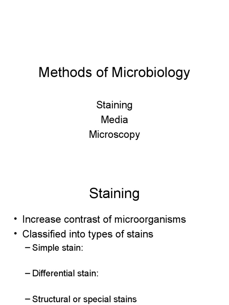 Methods of Microbiology: Staining Media Micros | PDF | Staining | Angular Resolution