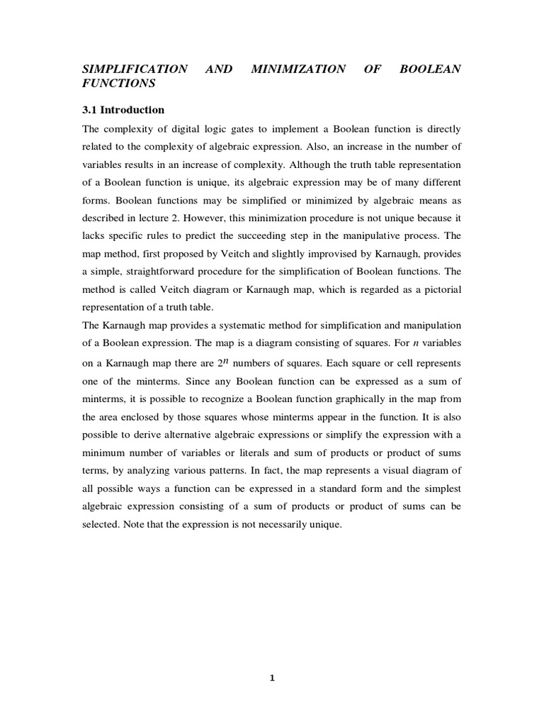 Simplification AND Minimization OF Boolean Functions | PDF | Theoretical Computer Science | Algebra