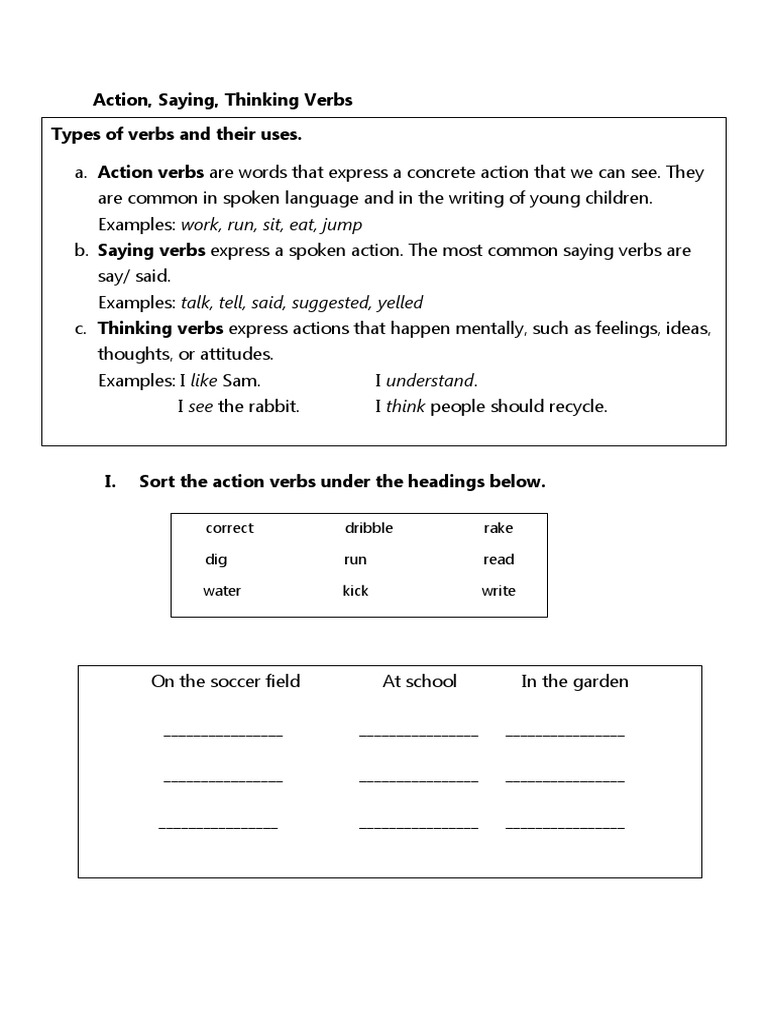 Action Saying Thinking Verbs | PDF | Verb | Sentence (Linguistics)