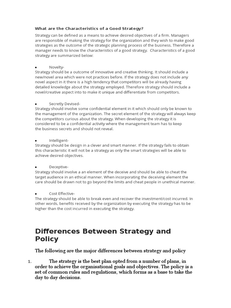 Characteristics of a Good Strategy | PDF | Strategic Management ...