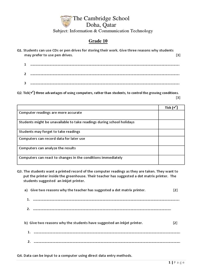 The Cambridge School Doha, Qatar: Subject: Information & Communication ...