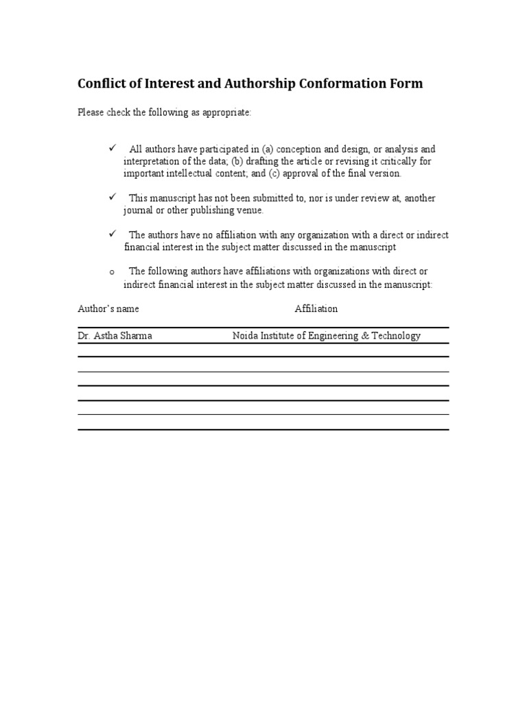 Conflict of Interest Disclosure Form | PDF | Politics