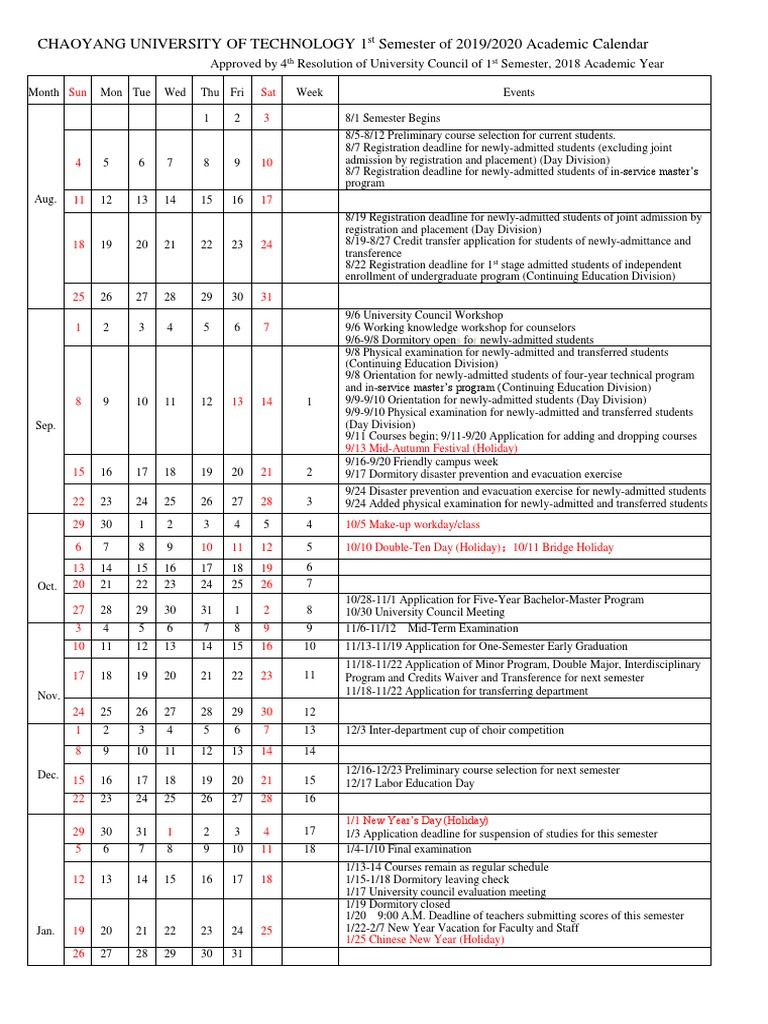 2019/2020 Academic Semester Overview | PDF | Academic Term ...