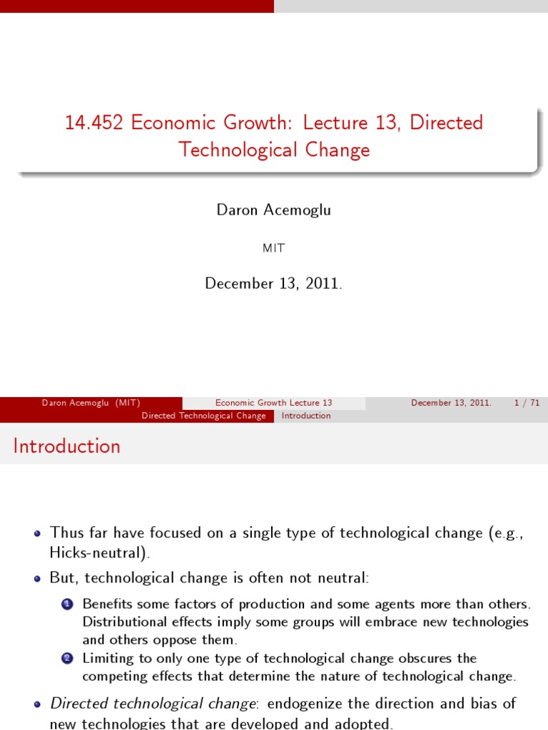 14.452 Economic Growth: Lecture 13, Directed Technological Change | PDF ...