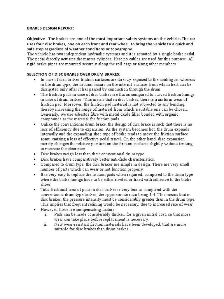 Brakes Design Report: Selection and Specification of Disc Brakes ...