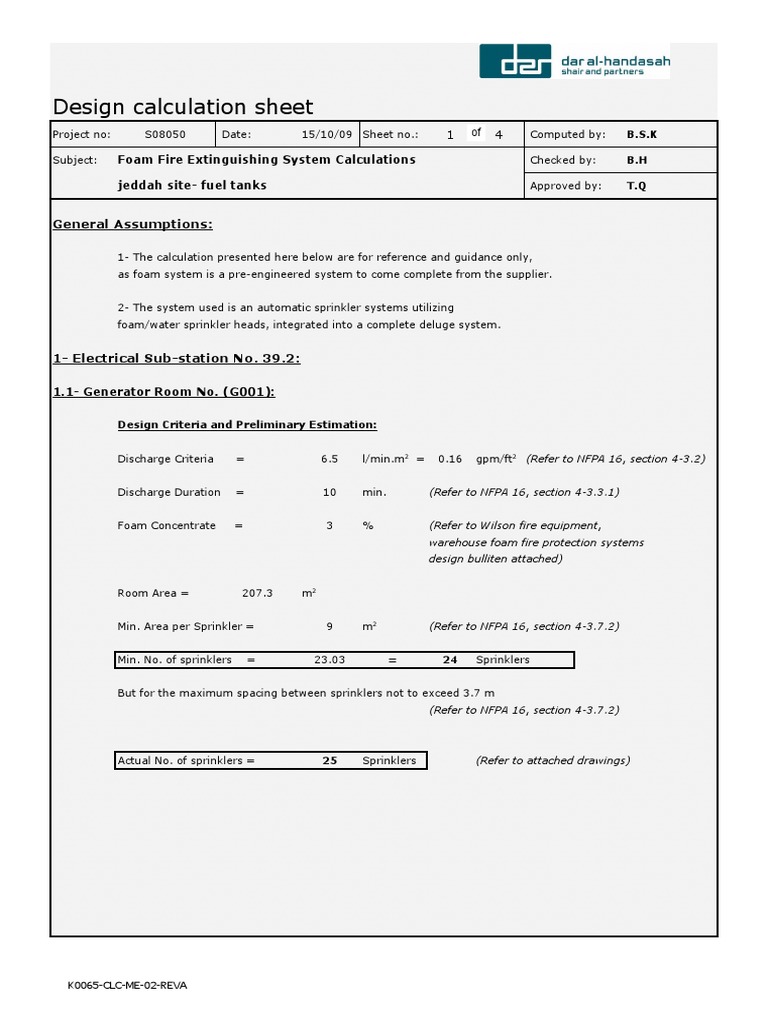 Design Calculation Sheet: General Assumptions | PDF | Fire Sprinkler ...