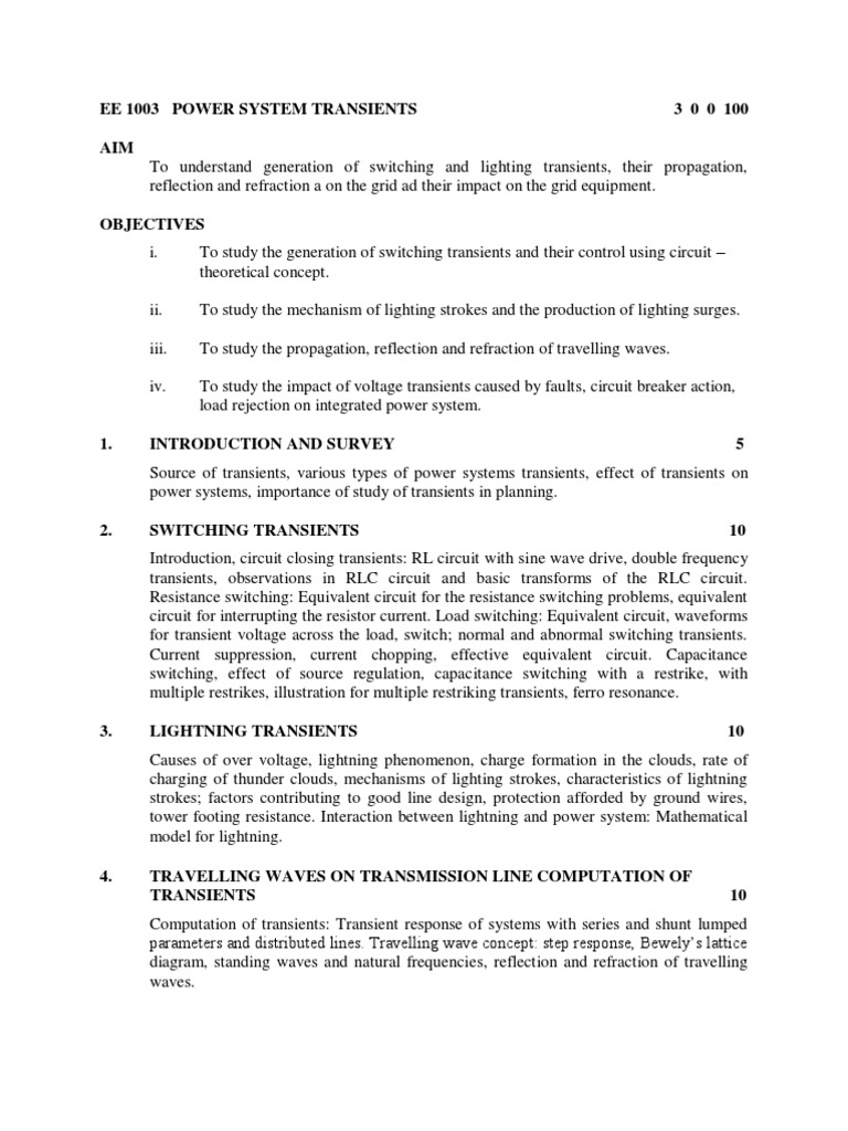 Ee 1003 Power System Transients 3 0 0 100 | PDF | Electric Power System ...