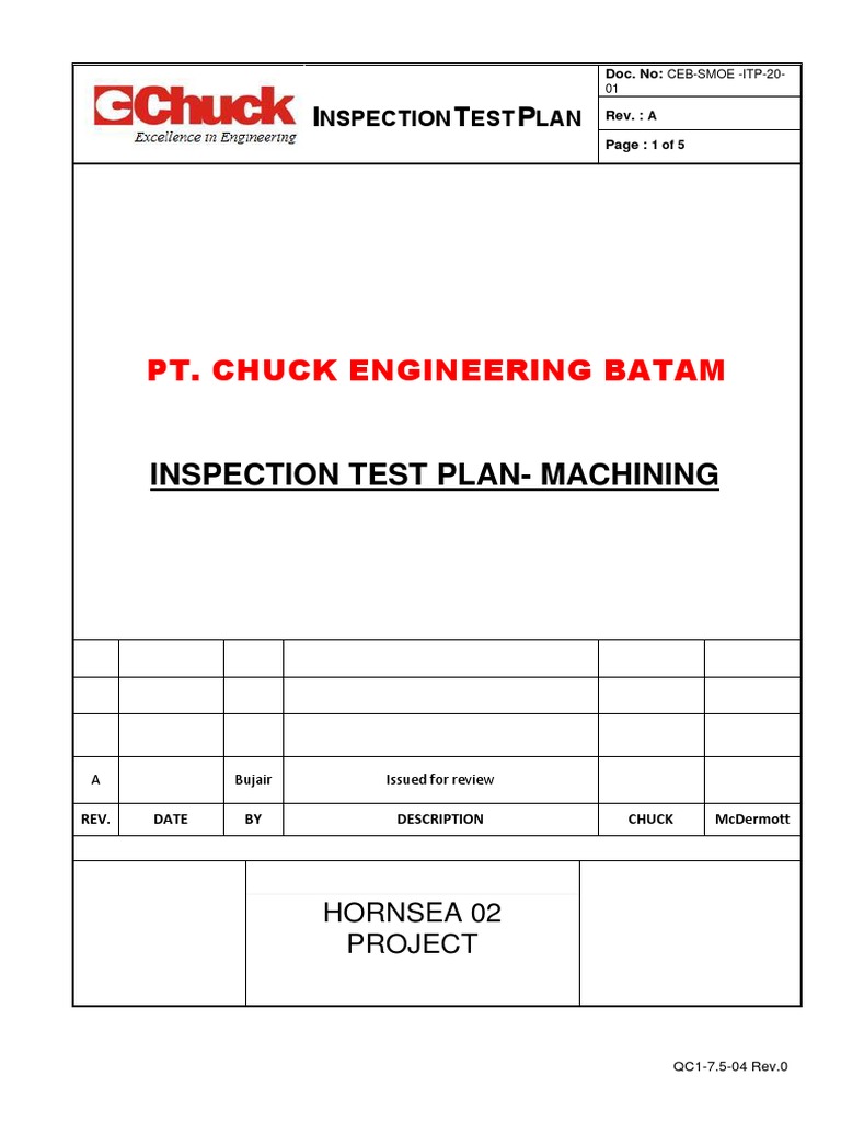 Pt. Chuck Engineering Batam: Inspection Test Plan-Machining | Download ...
