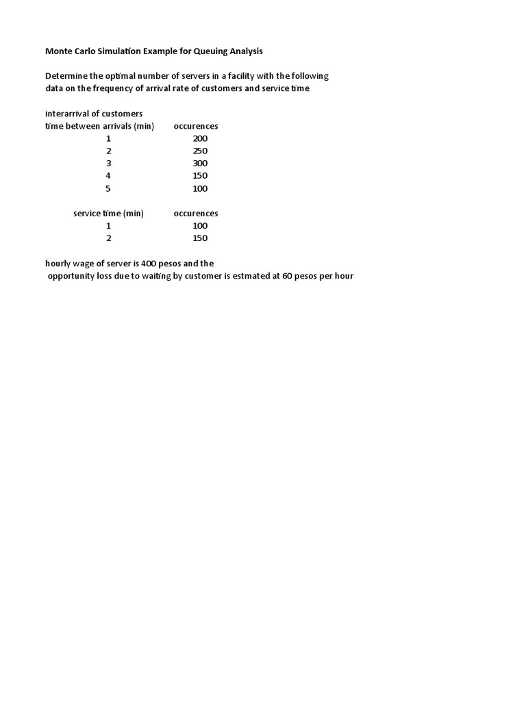 Monte Carlo Simulation Example For Queuing Analysis | PDF | Applied Mathematics | Computing
