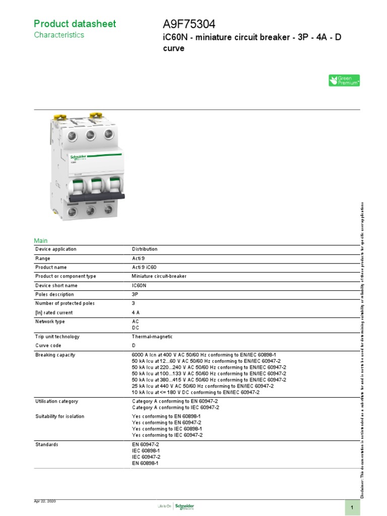 MCB For Protection - Acti9 Ic60 - A9F75304 | PDF | Alternating Current ...