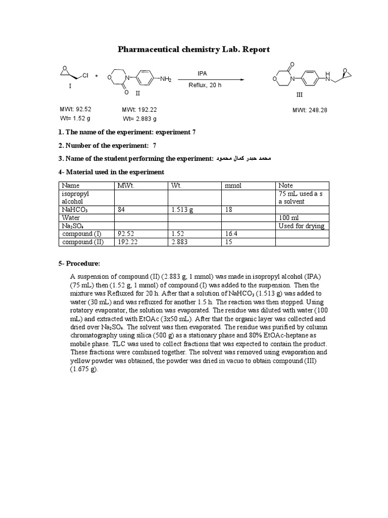 Pharmaceutical Chemistry Lab. Report | PDF | Chemistry | Physical Sciences