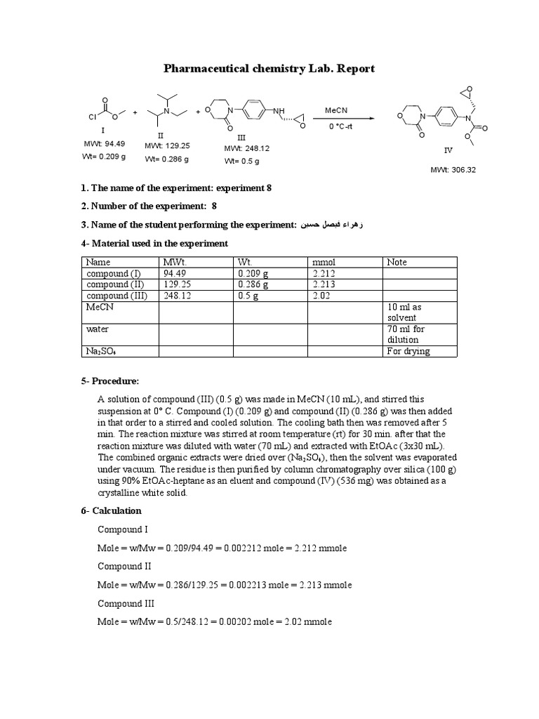 Pharmaceutical Chemistry Lab. Report | PDF | Solution | Mole (Unit)