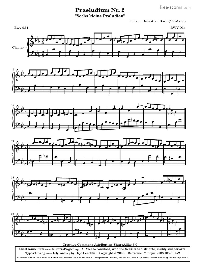 (Free Scores - Com) - Bach Johann Sebastian Praeludium BWV 934 12353 PDF | PDF | Compositions ...