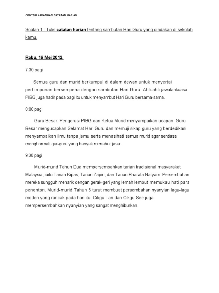 Contoh Karangan Catatan Harian | PDF