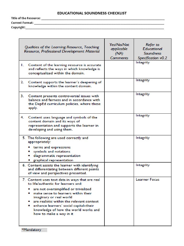 Educational Soundness Checklist | PDF