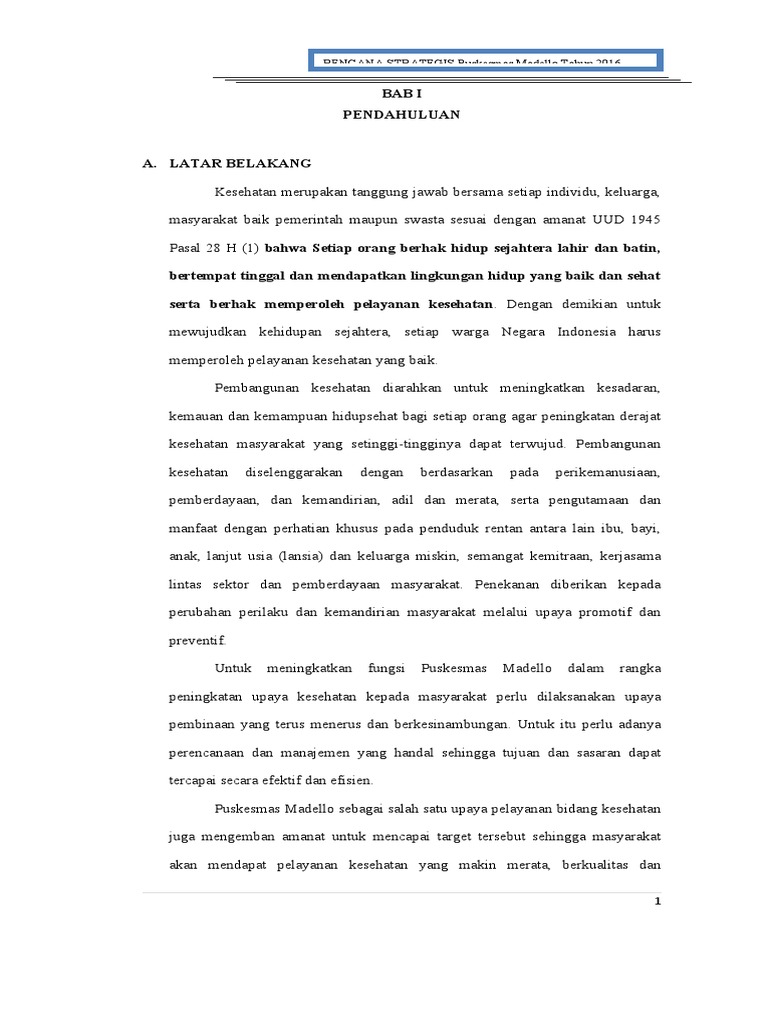 Rencana Strategis Puskesmas Madello 2016-2021 | PDF