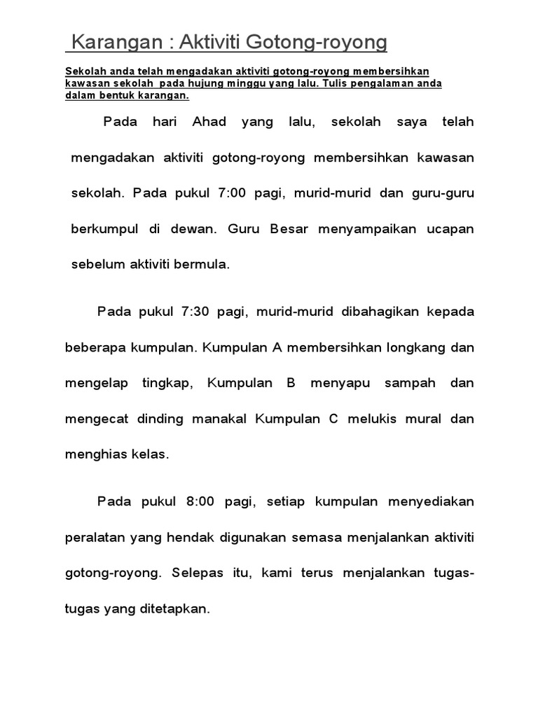Contoh Karangan Gotong Royong Tahun 4 Karangan Jenis 