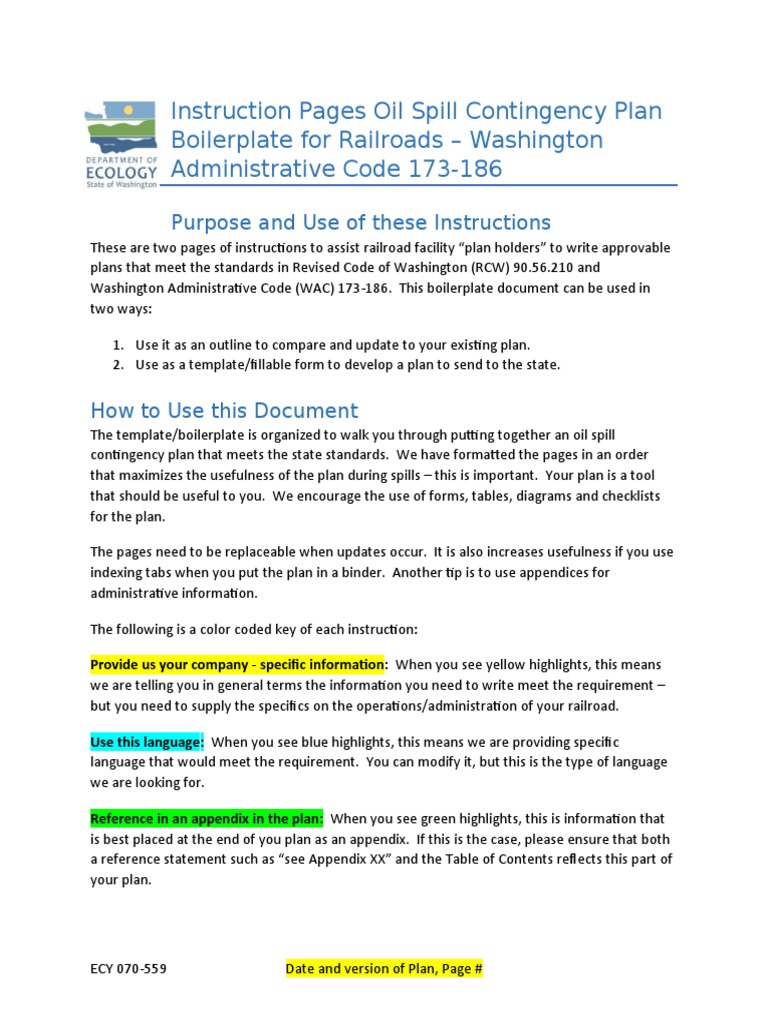 Contingency Plan Template 33 | PDF | Oil Spill | Occupational Safety ...