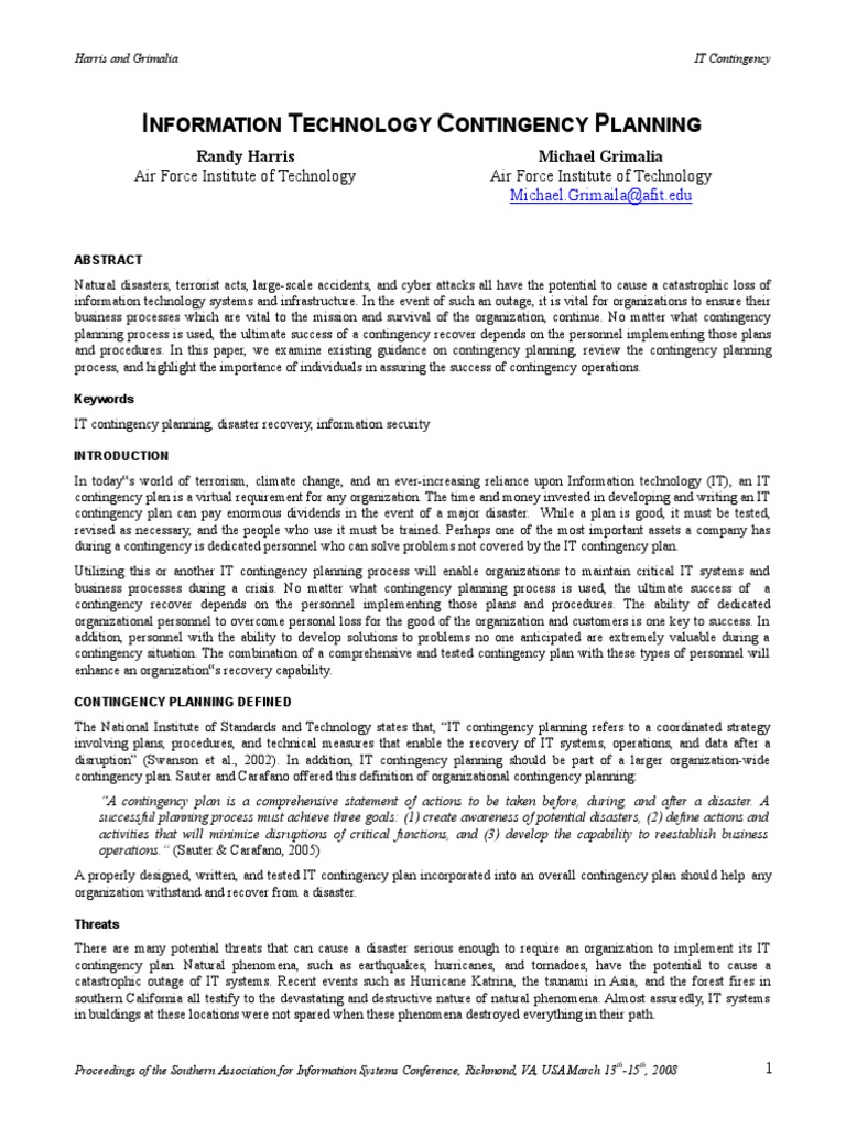 IT Contingency Planning Essentials | PDF | Natural Disasters | Risk