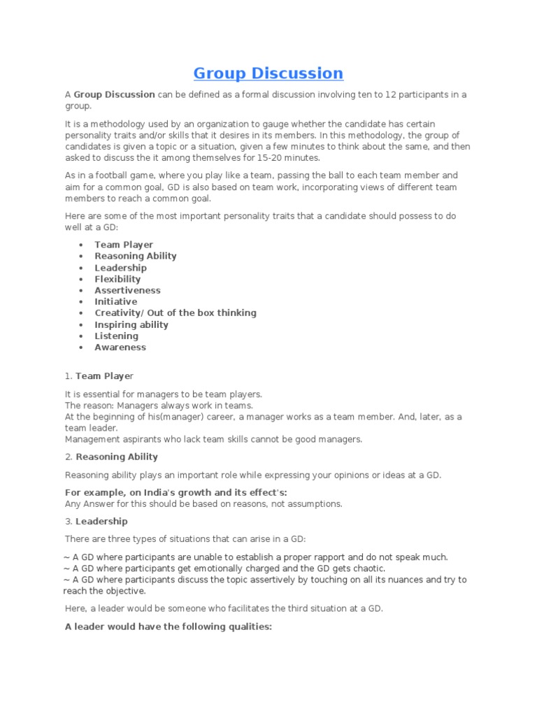 Group Discussion | PDF | Conversation | Leadership