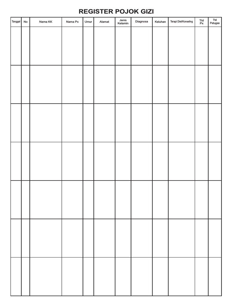 Register Pojok Gizi PDF | PDF