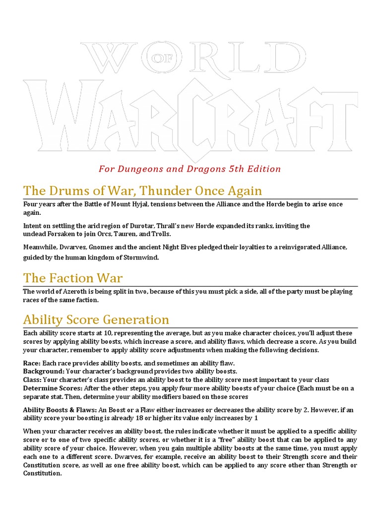 WoW 5e Version 1.6 | PDF | Races And Factions Of Warcraft
