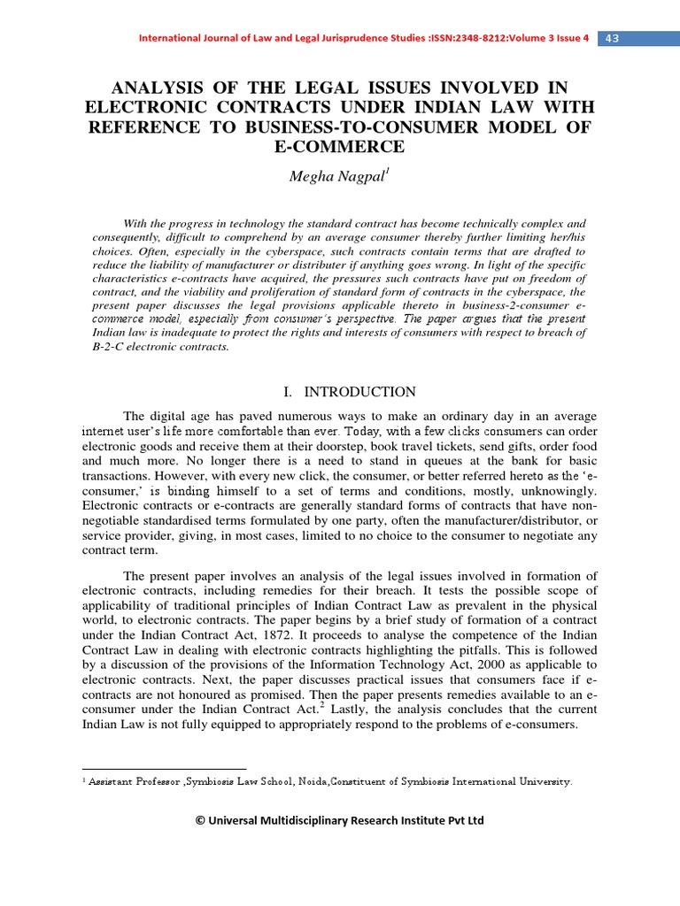 Analysis of the Legal Issues Involved in Electronic Contracts Under ...