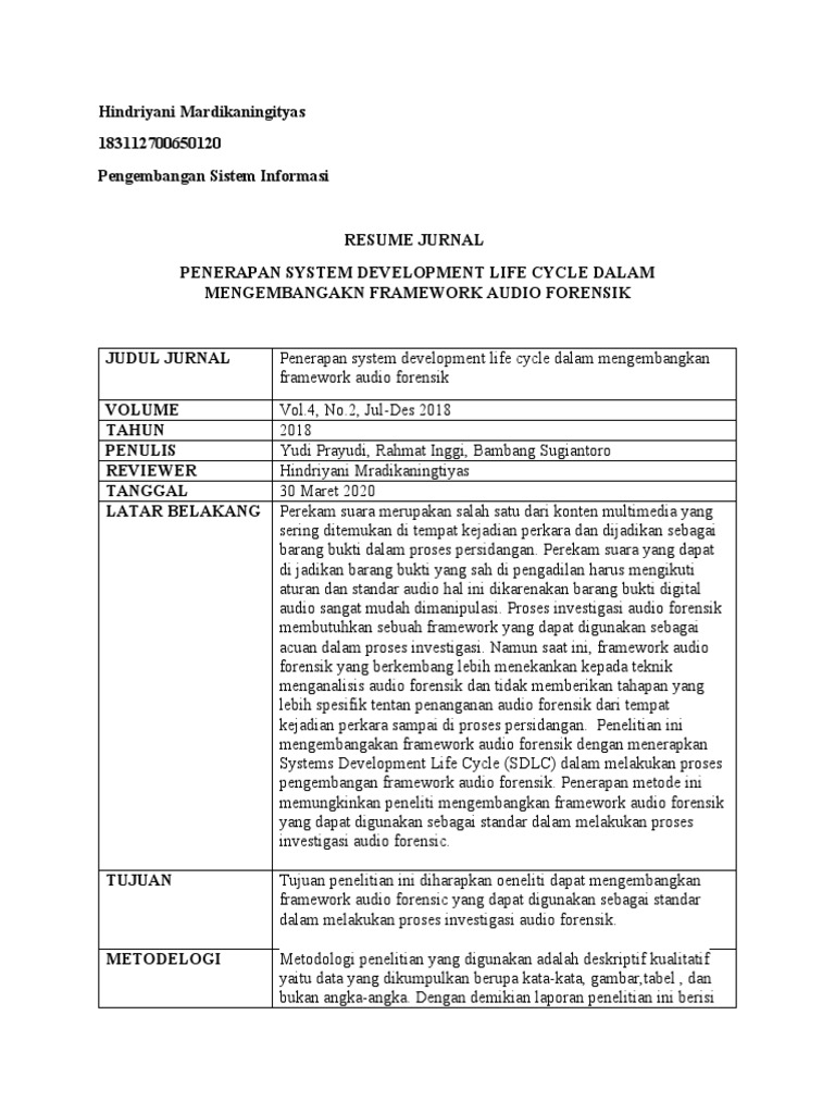Implementasi Sistem Development Life Cycle dalam Pengembangan Framework Investigasi Audio ...
