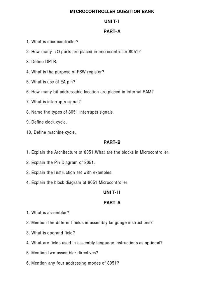 Microcontroller Question Bank Unit-I Part-A | PDF | Cellular Network ...